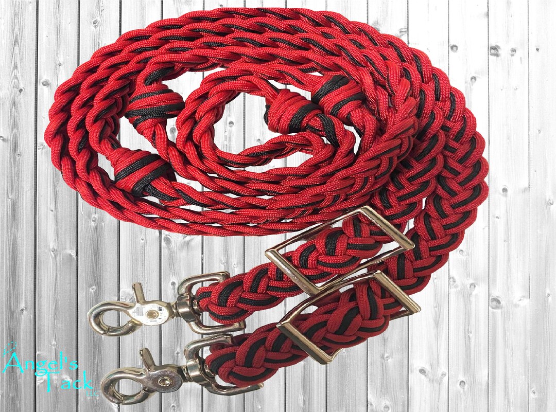 Hot Rod Red and Black 8ft 9 Strand Adjustable Braided Knotted Paracord ...