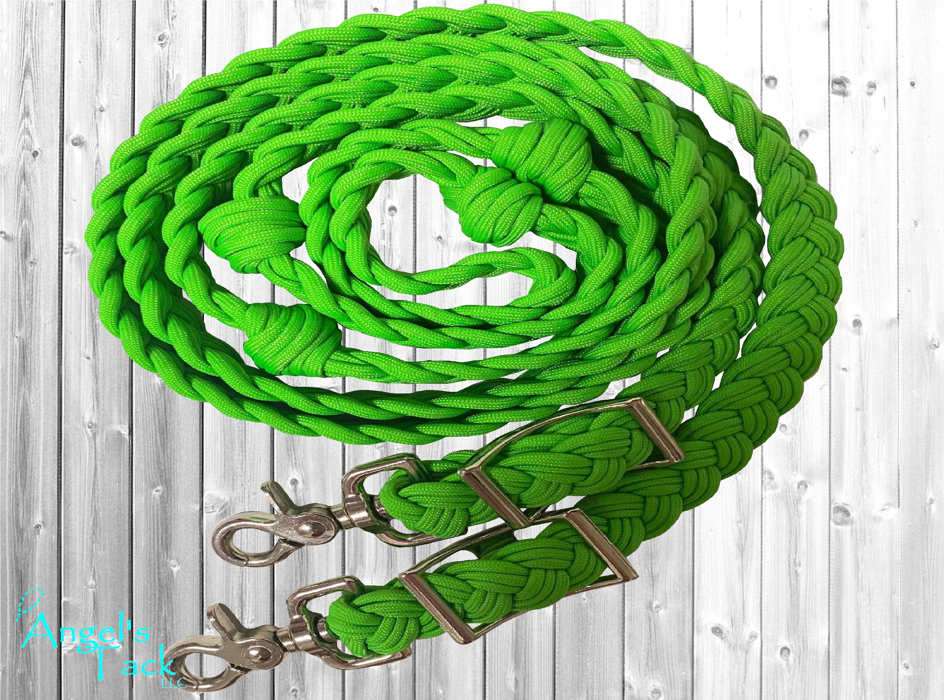 Solid Neon Green 8ft 9 Strand Adjustable Braided Knotted Paracord ...
