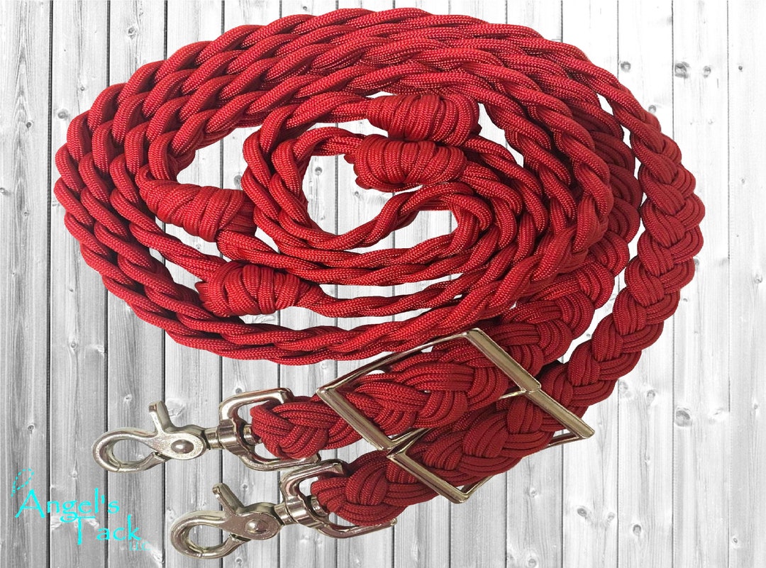 Solid Red 8ft 9 Strand Adjustable Western Riding Braided Knotted ...