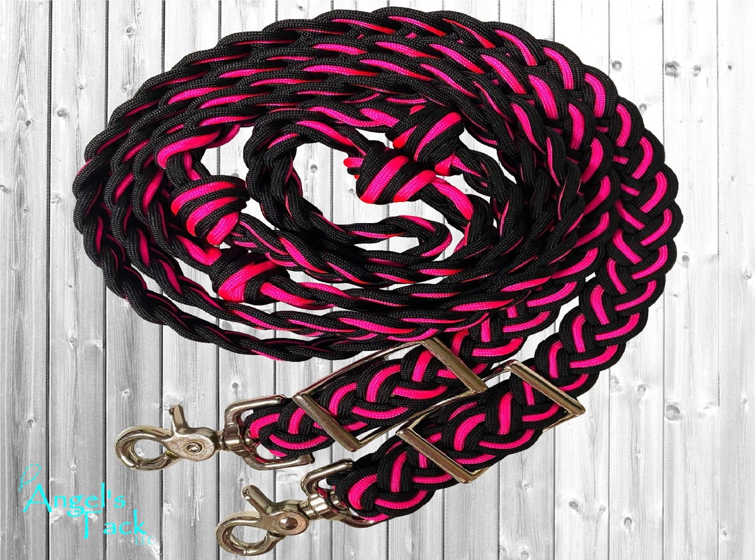 Hot Pink Outlined Hot Pink and Black 8ft 9 Strand Adjustable Braided ...