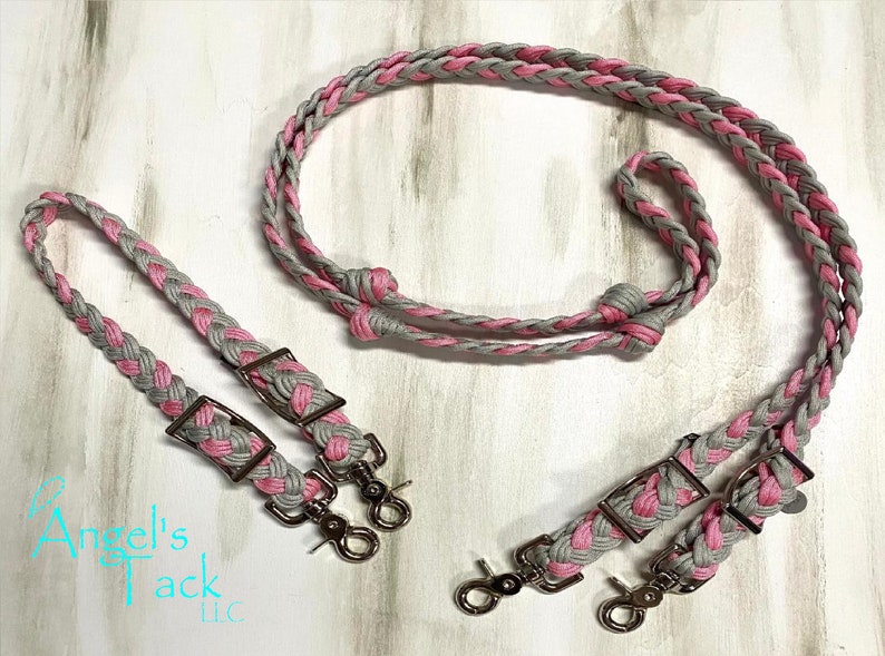 Cowgirl Grey and Pink 8ft 9 Strand Adjustable Braided Knotted Paracord ...