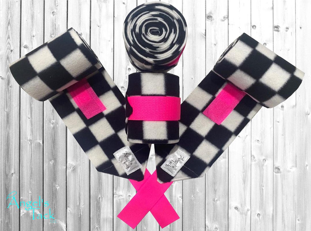 Hot Pink Need for Speed Black and White Checkered Polo Wraps in Horse ...