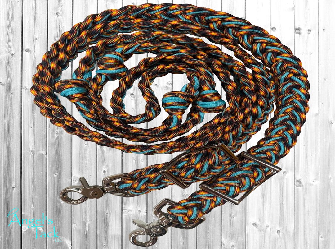 Turquoise on Fire Flame Print 9 Strand Adjustable Braided Knotted ...
