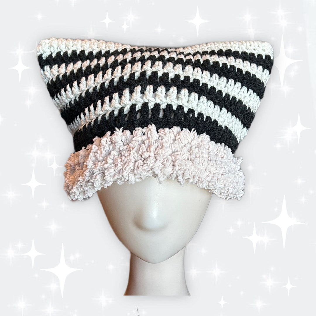 Grey and Black Striped Fur Brim Cat Beanie - Etsy