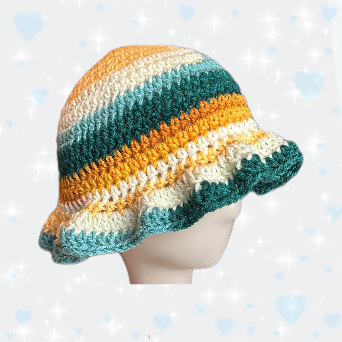 Crochet Multicolor Blue Yellow Bucket Hat - Etsy