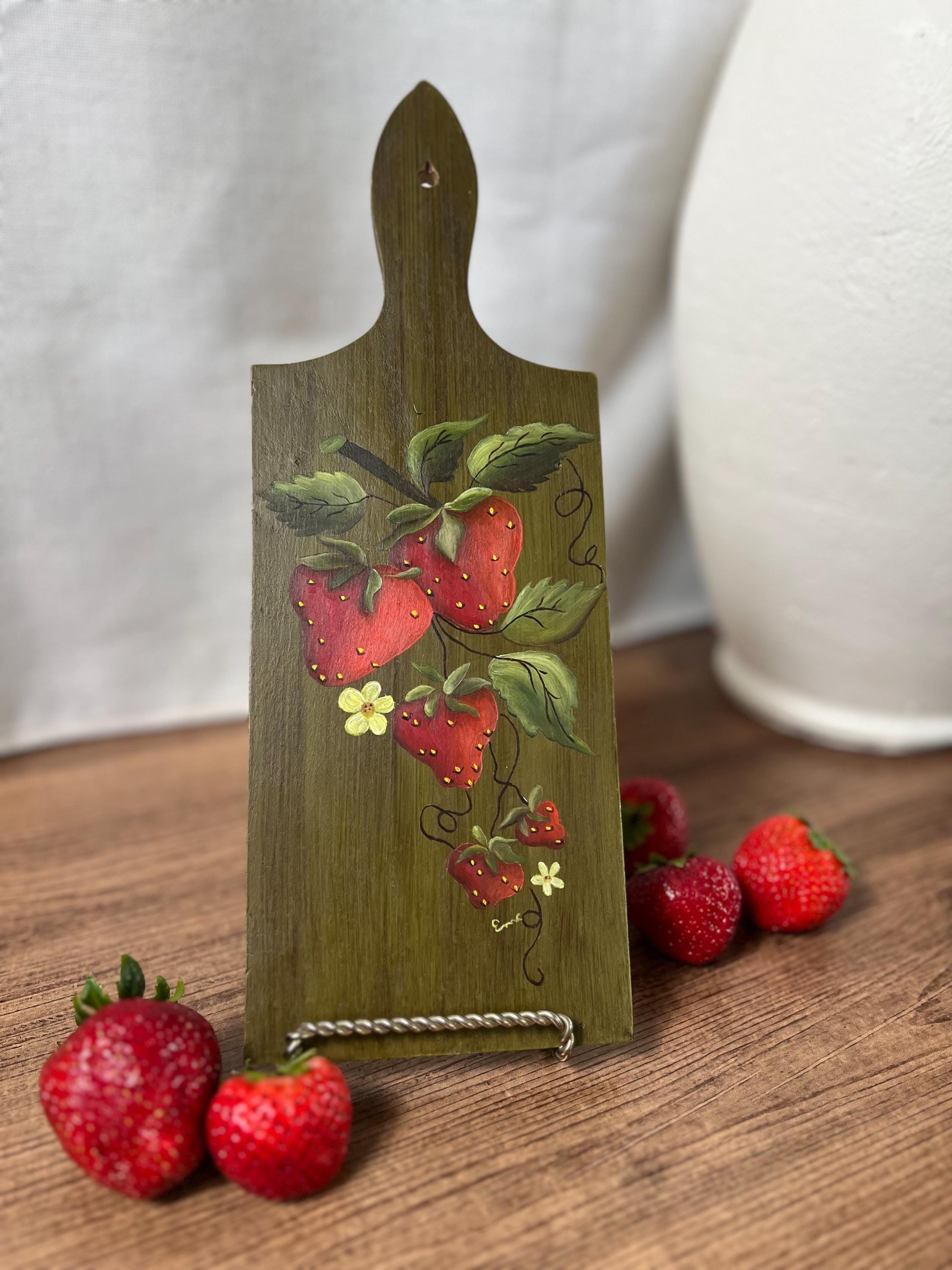 Vintage Hand Painted Strawberry Cheese Board, Wooden Strawberry Cutting ...