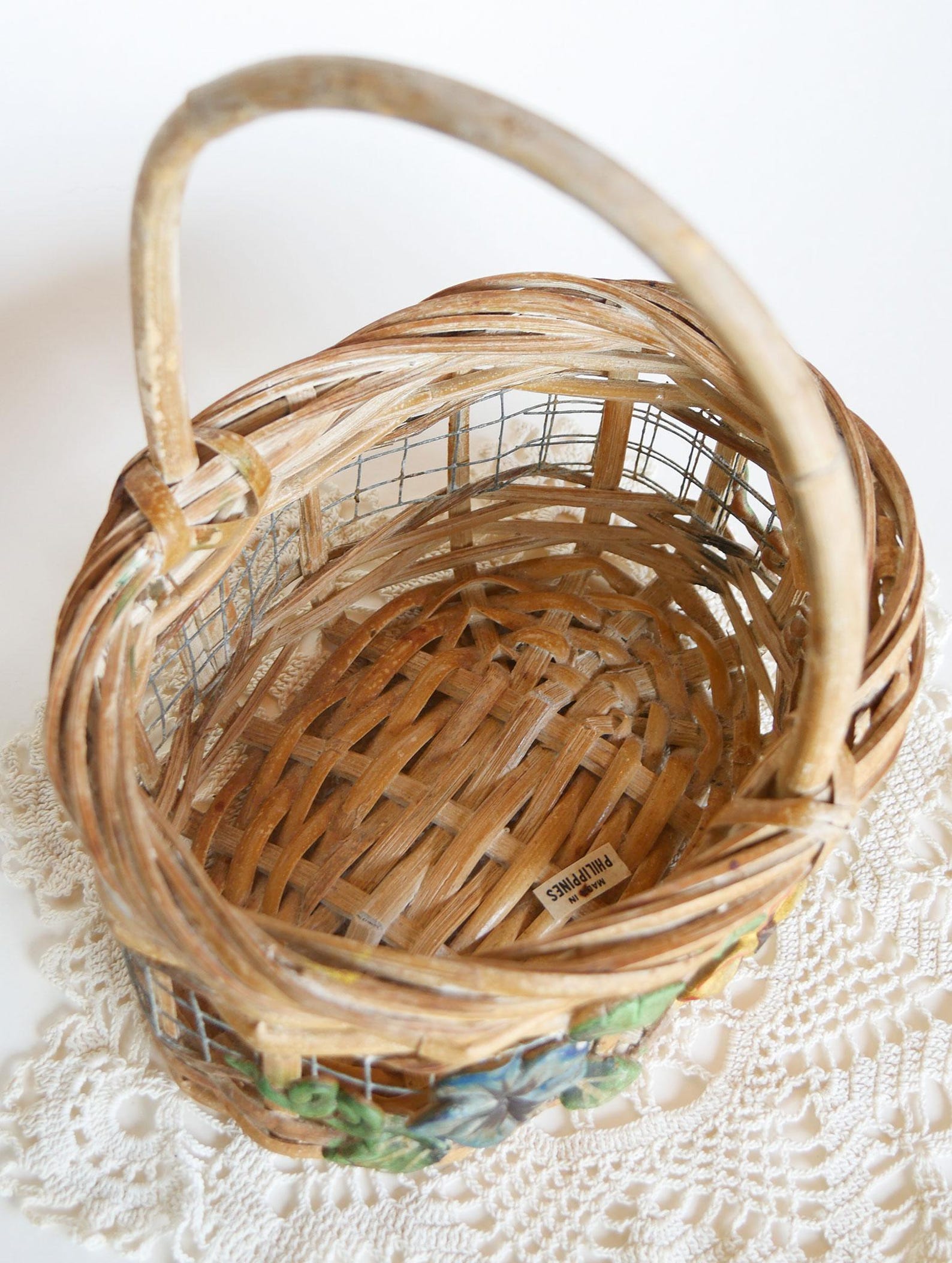 Vintage Painted Floral Wicker Basket: Cottagecore Decor - Etsy
