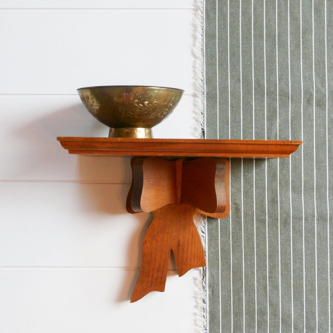 Vintage Wooden Bow Wall Mounted Shelf, Wooden Bow Shelf, Vintage Wall ...