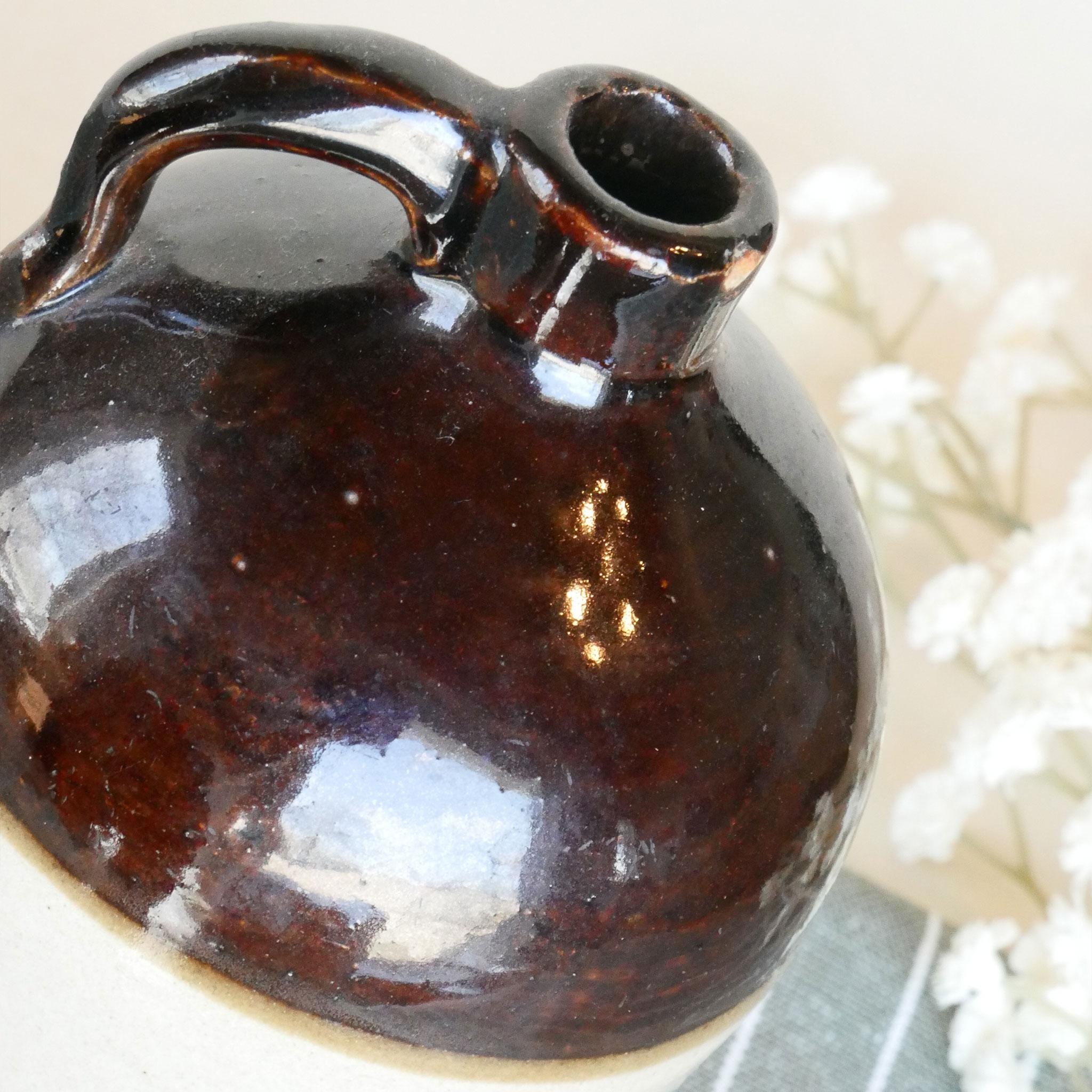 Small 5.5in Brown and Tan Handle Crock, Vintage Two Tone Stoneware ...