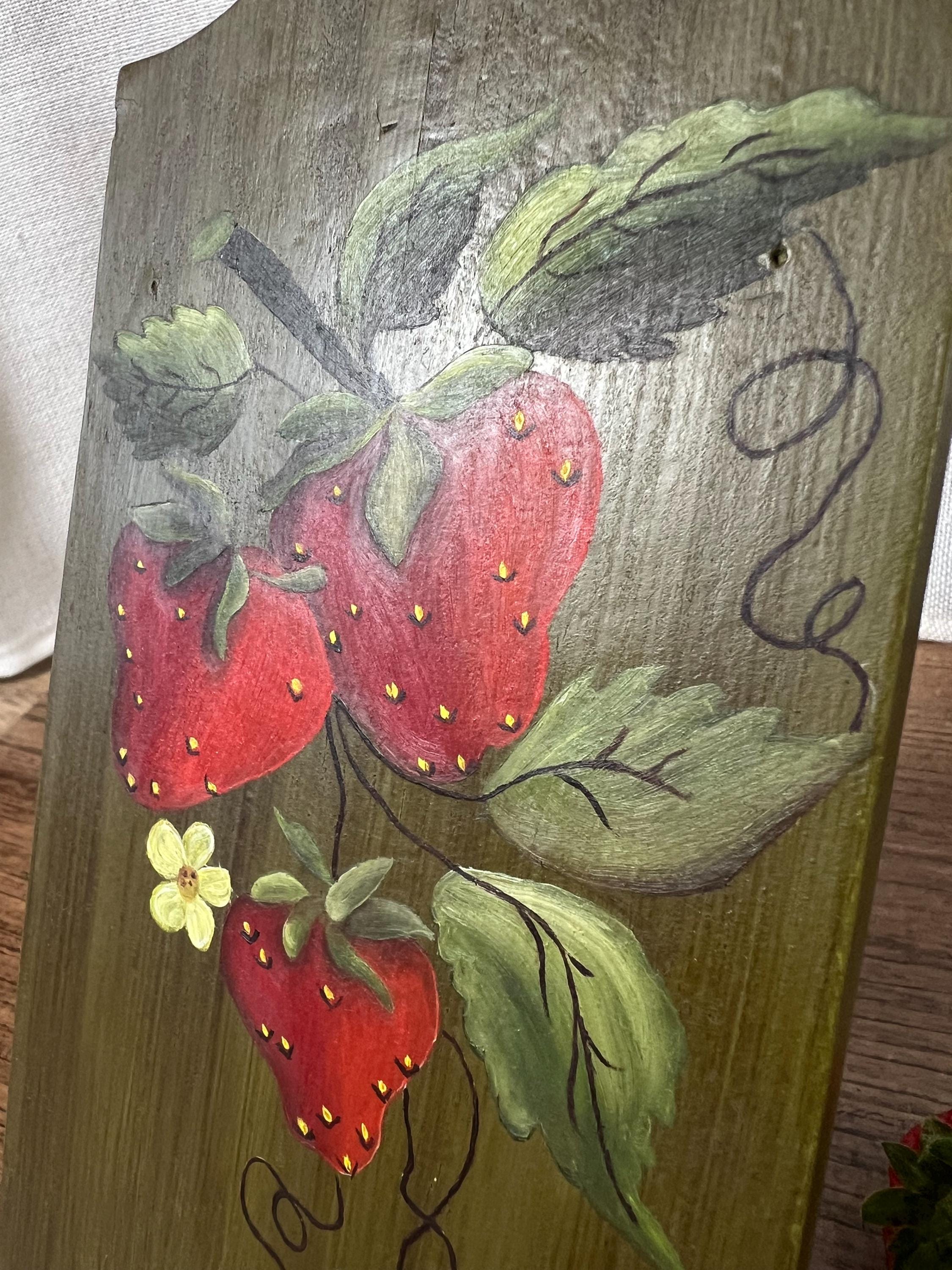 Vintage Hand Painted Strawberry Cheese Board, Wooden Strawberry Cutting ...
