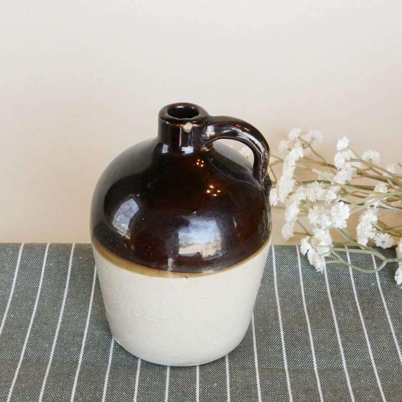 Small 5.5in Brown and Tan Handle Crock, Vintage Two Tone Stoneware ...