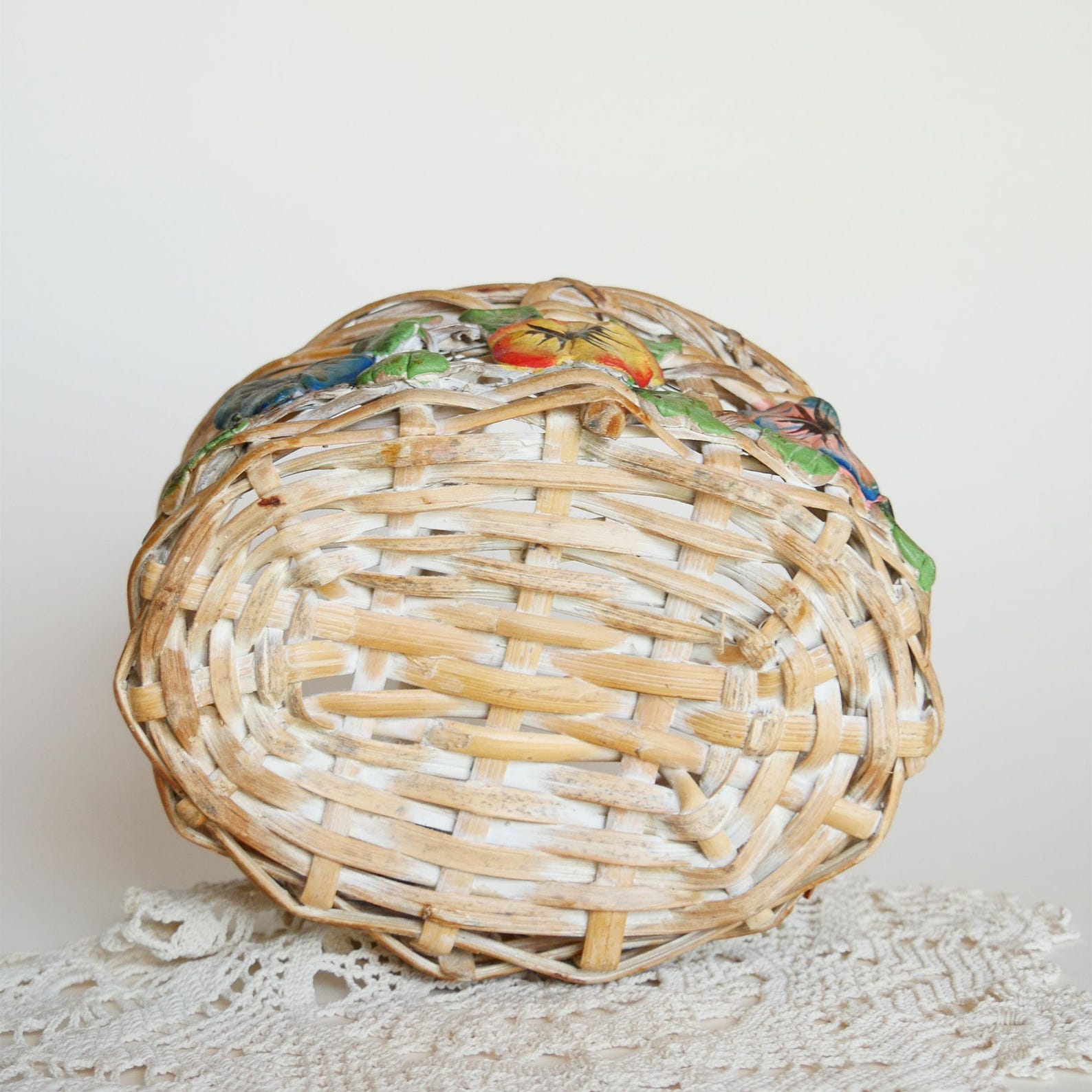 Vintage Painted Floral Wicker Basket: Cottagecore Decor - Etsy