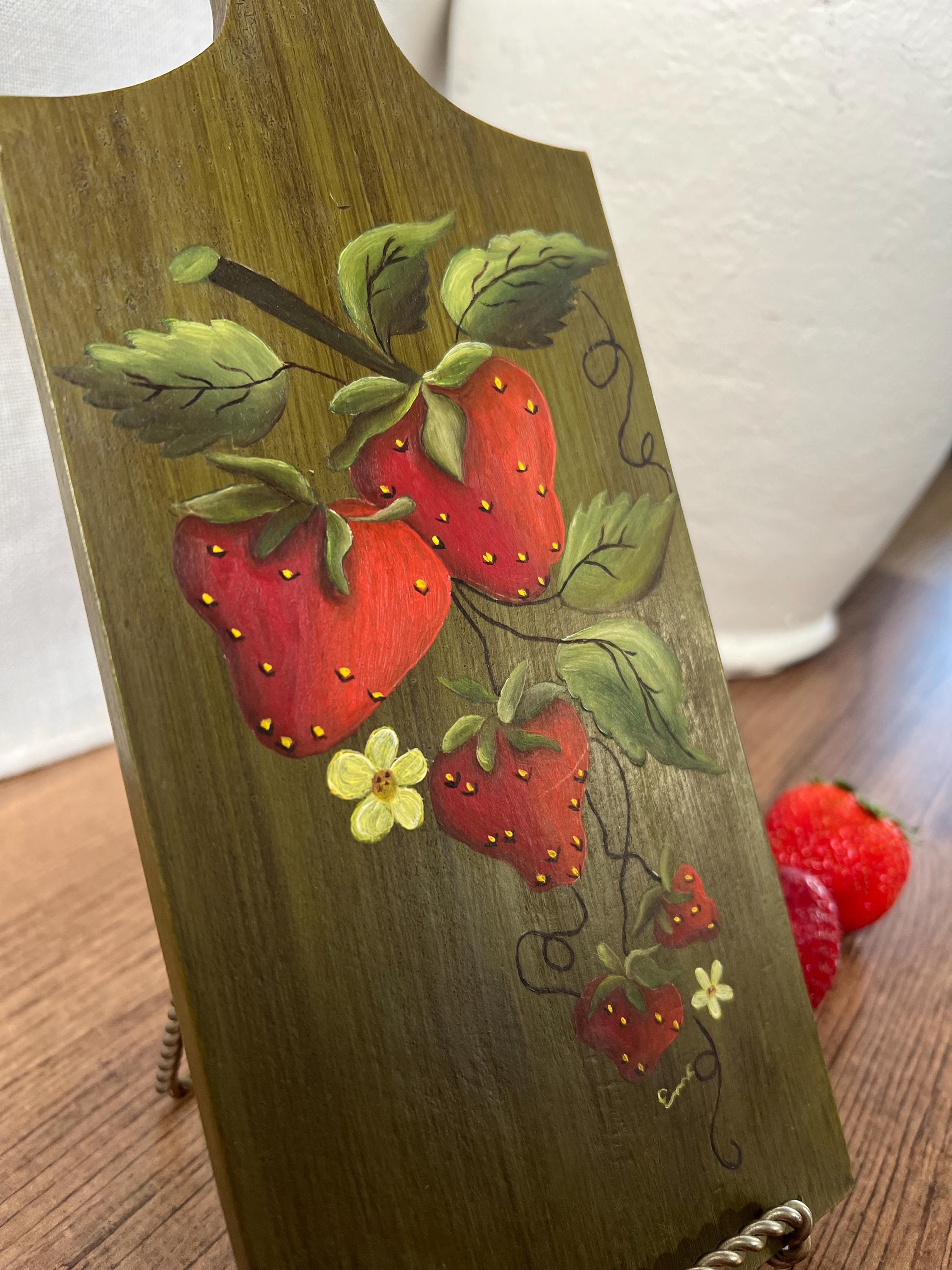 Vintage Hand Painted Strawberry Cheese Board, Wooden Strawberry Cutting ...