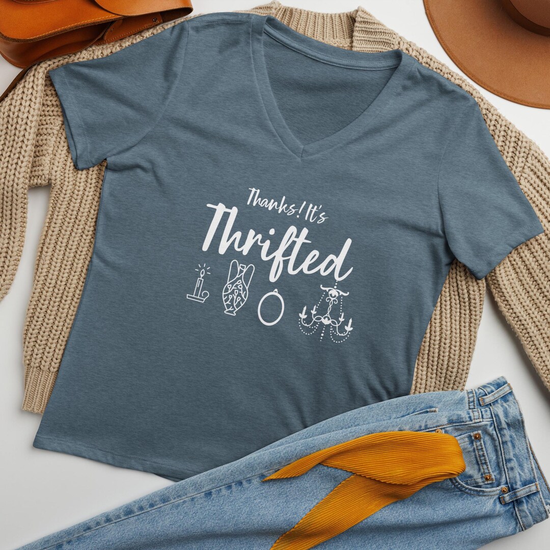 Thanks! It's Thrifted V-neck Tee - Relaxed Fit Women's T-shirt - Etsy