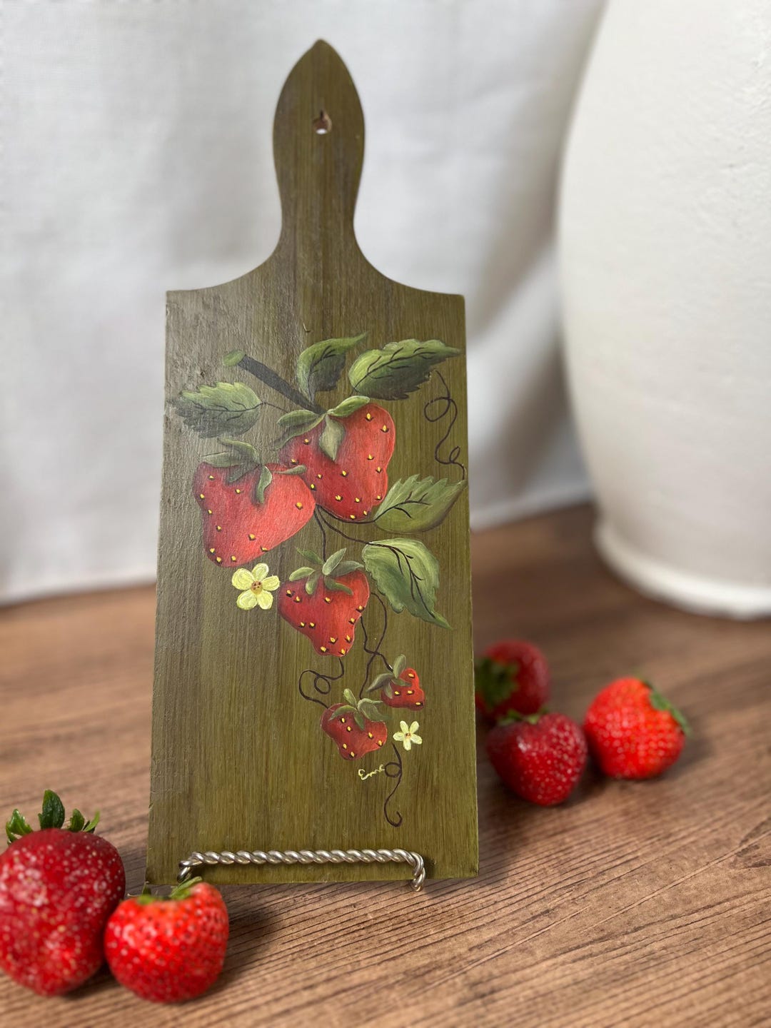 Vintage Hand Painted Strawberry Cheese Board, Wooden Strawberry Cutting ...