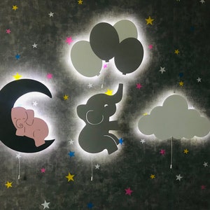 Nursery Wall Light Elephant, Lighting Elephant Balloon, Baby Room Light ...