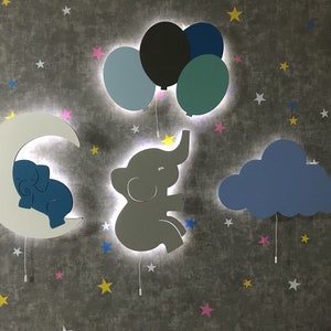 Nursery Wall Light Elephant, Lighting Elephant Balloon, Baby Room Light ...