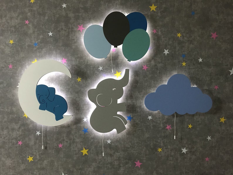 Nursery Wall Light Elephant, Lighting Elephant Balloon, Baby Room Light ...