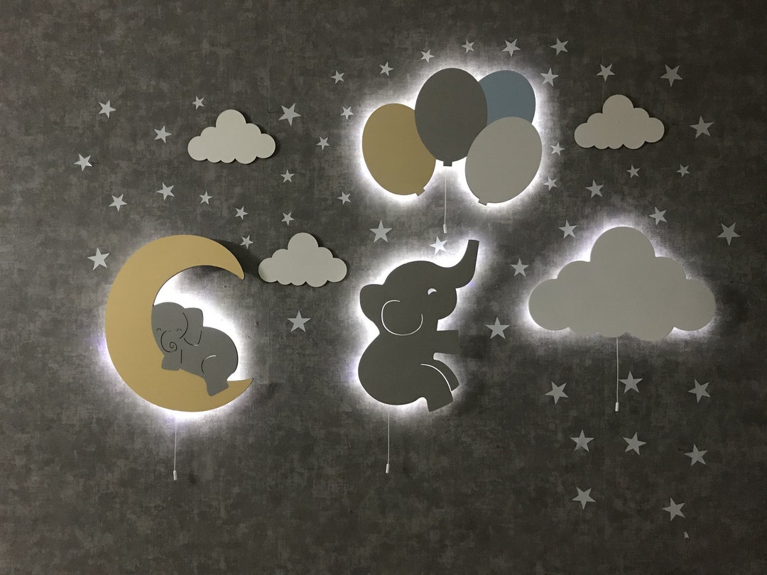 Nursery Wall Light Elephant, Lighting Elephant Balloon, Baby Room Light ...