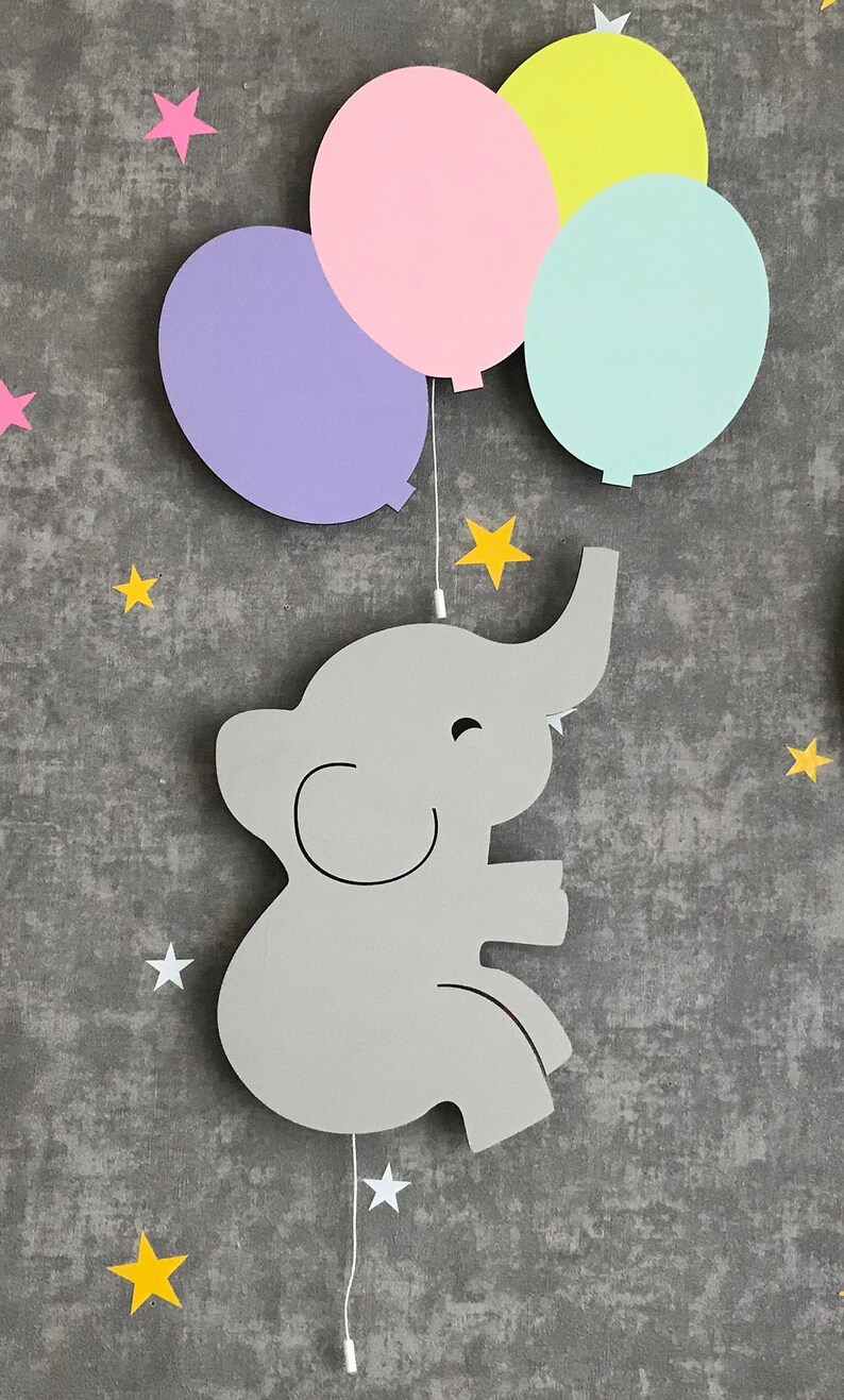 Nursery Wall Light Elephant, Cloud Wall Light, Baby Elephant Lamp, Kids ...