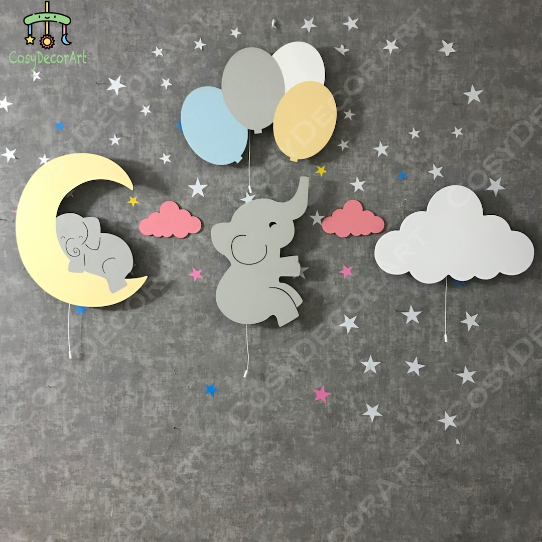 Nursery Elephant, Lighting Elephant Balloons, Cloud Wall Lamp, Elephant ...