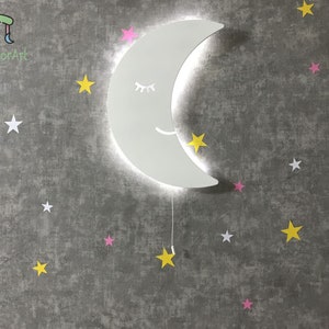 Baby Nursery Lamp Moon Light Wooden Wall Lamp Kids Room - Etsy