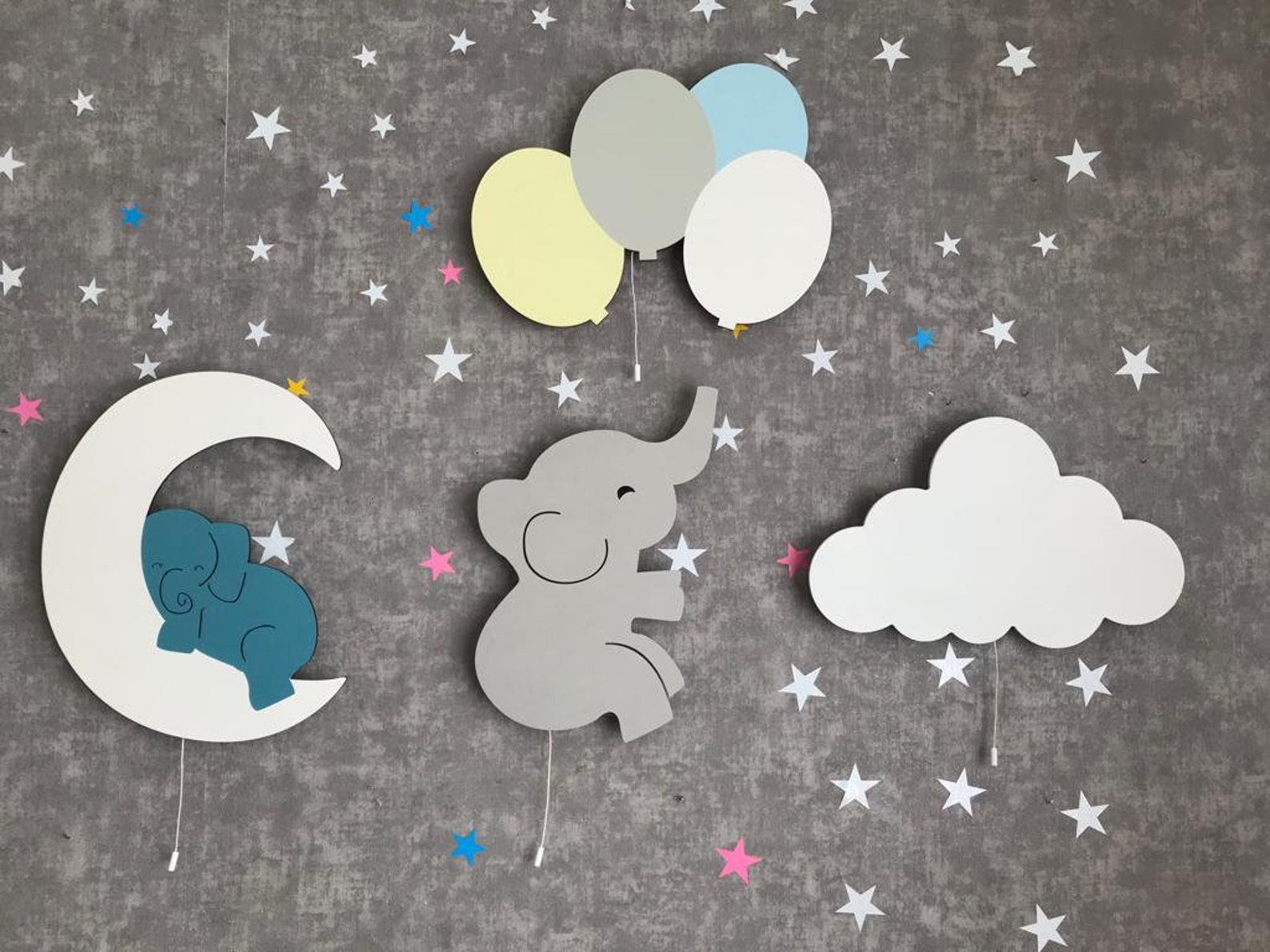 Nursery Wall Light Elephant, Lighting Elephant Balloon, Baby Room Light ...