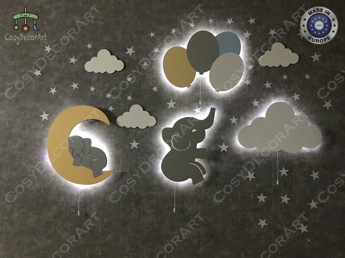 Nursery Elephant Lighting Elephant Balloons Cloud Wall Lamp | Etsy