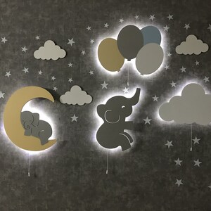 Nursery Wall Light Elephant, Lighting Elephant Balloon, Baby Room Light ...