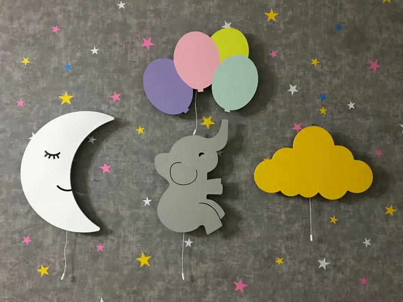 Nursery Wall Light Elephant, Cloud Wall Light, Baby Elephant Lamp, Kids ...