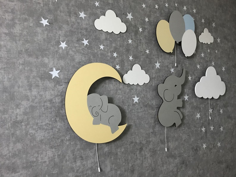 Nursery Wall Light Elephant, Lighting Elephant Balloon, Baby Room Light ...