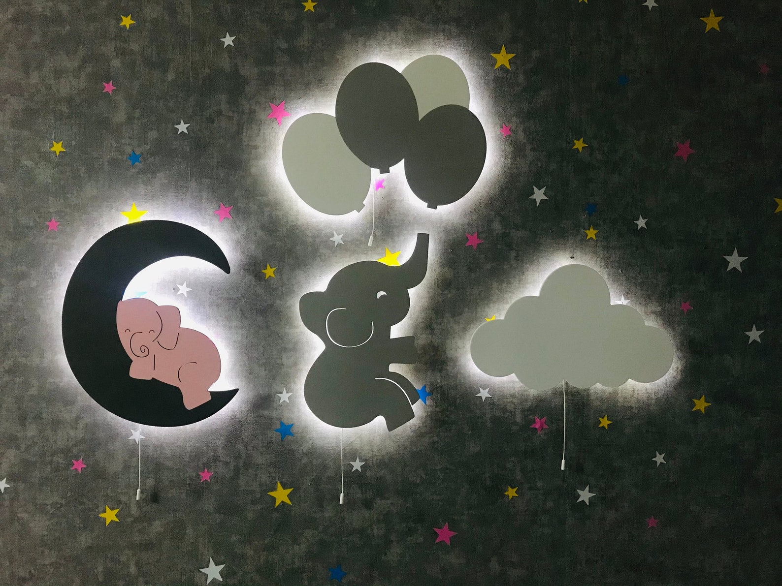 Nursery Wall Light Elephant, Lighting Elephant Balloon, Baby Room Light ...