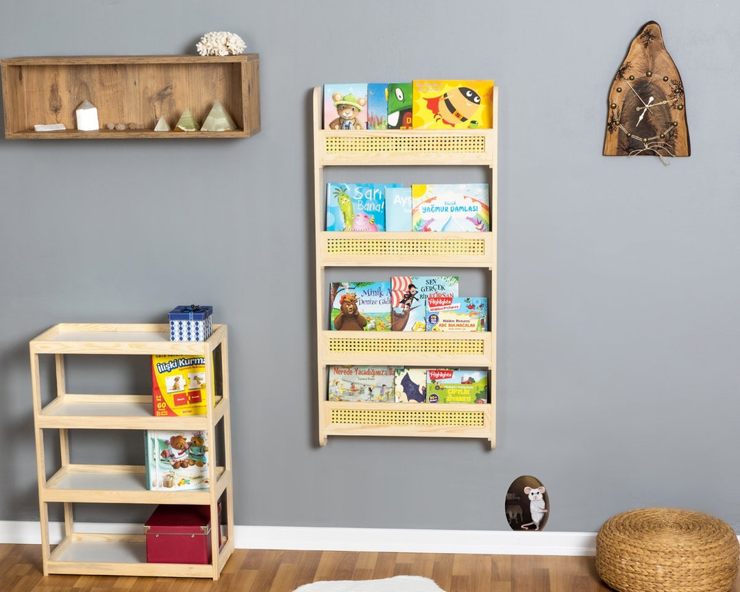 Montessori Kids Bookshelf, Wooden Wall Mounted Book Rack, Nursery Decor ...