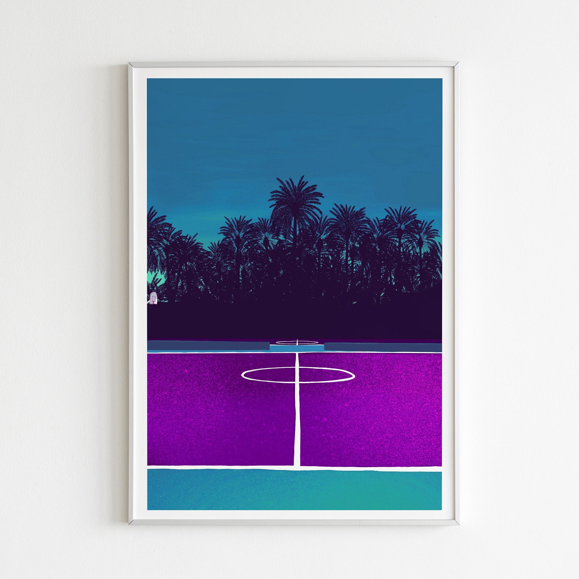 Basketball Court Poster, Los Angeles, Landscape Poster, Palm Trees ...