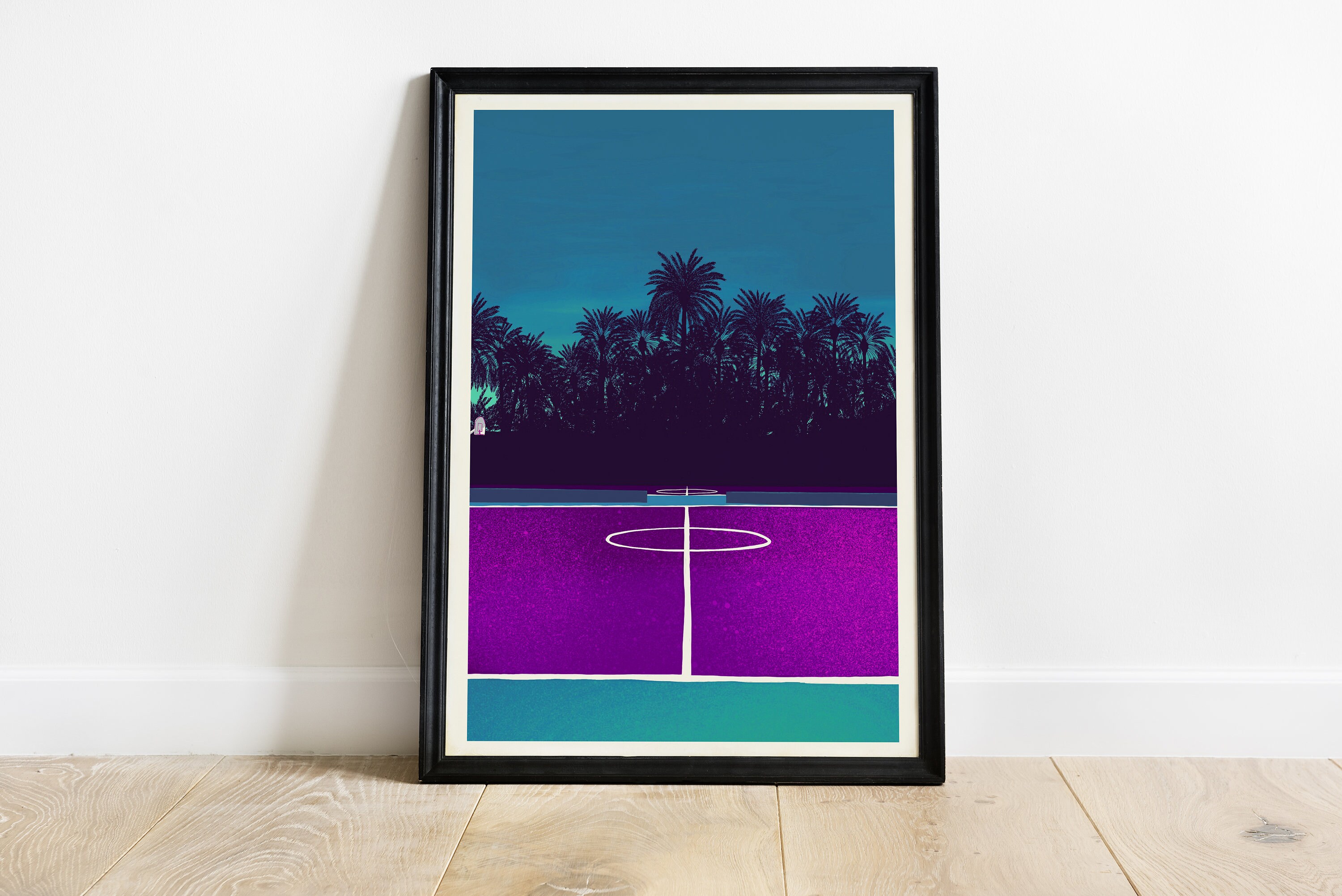 Basketball Court Poster, Los Angeles, Landscape Poster, Palm Trees ...
