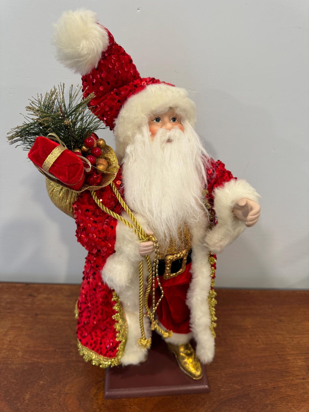 Vintage Santa Claus Figurine, Red Velvet Coat, 22" Tall - Etsy