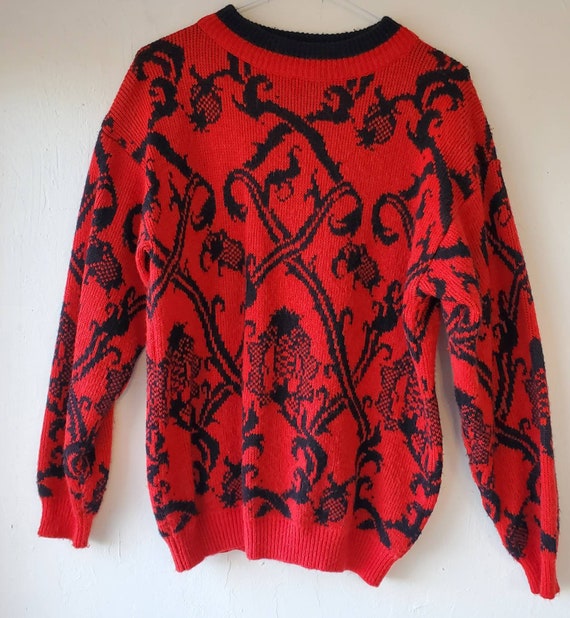 Vintage Renaissance Red And Black Wool Sweater Made i… - Gem