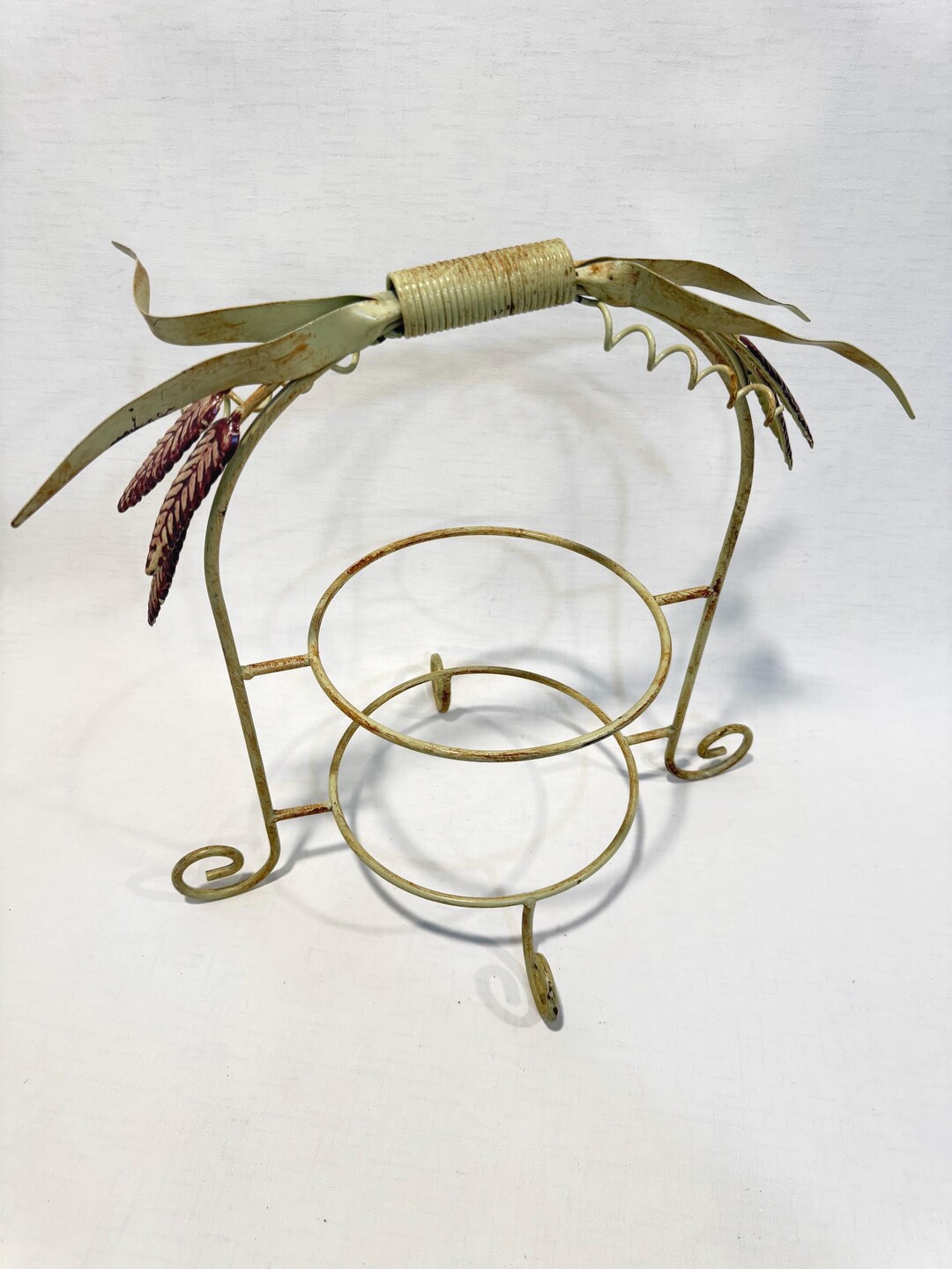 Vintage Wrought Iron Heavy Two Appetizers Tray Plates Holder Rustic ...