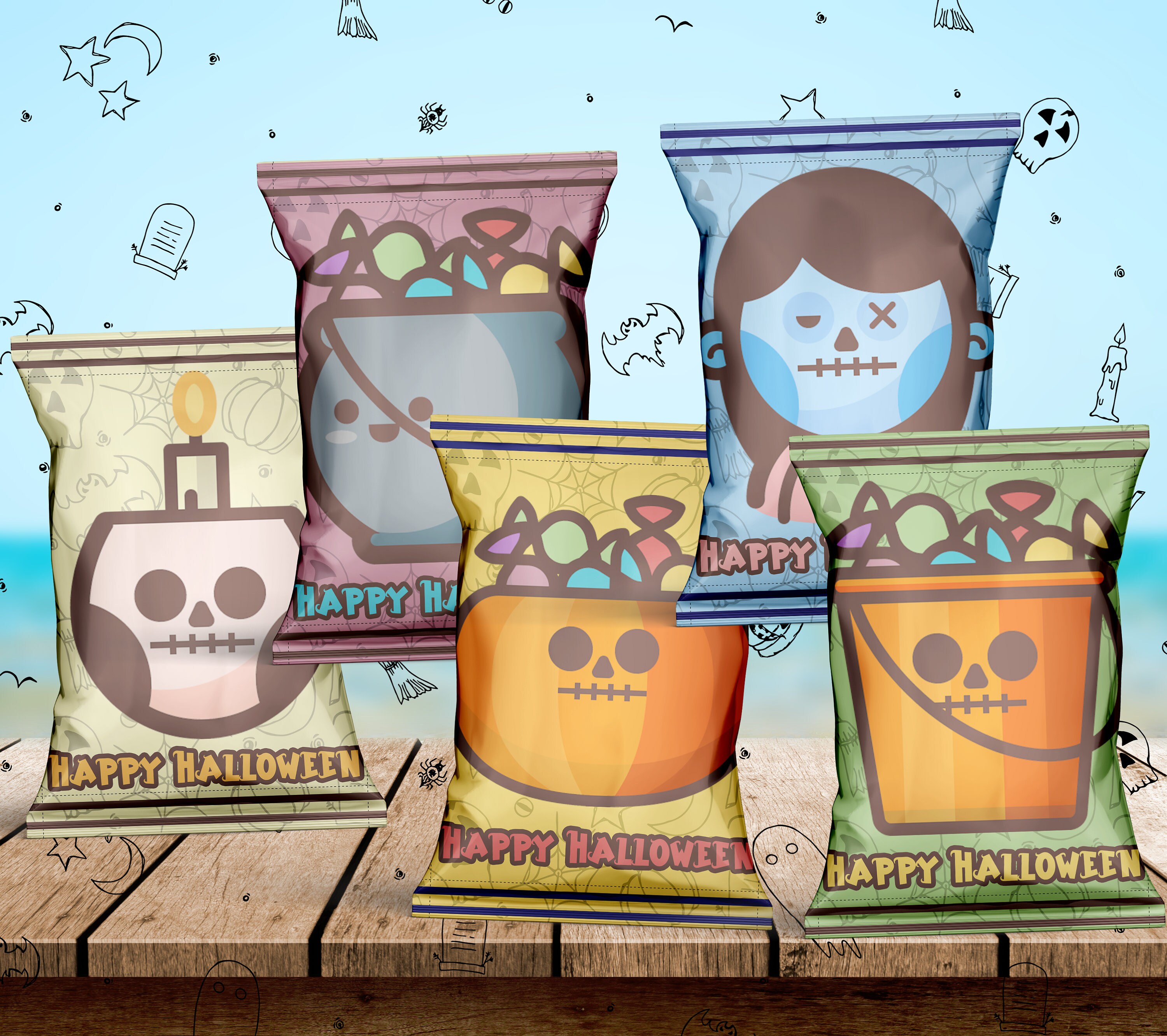 EDITABLE Halloween Character Chipbags, Halloween Candy Bags, Halloween ...