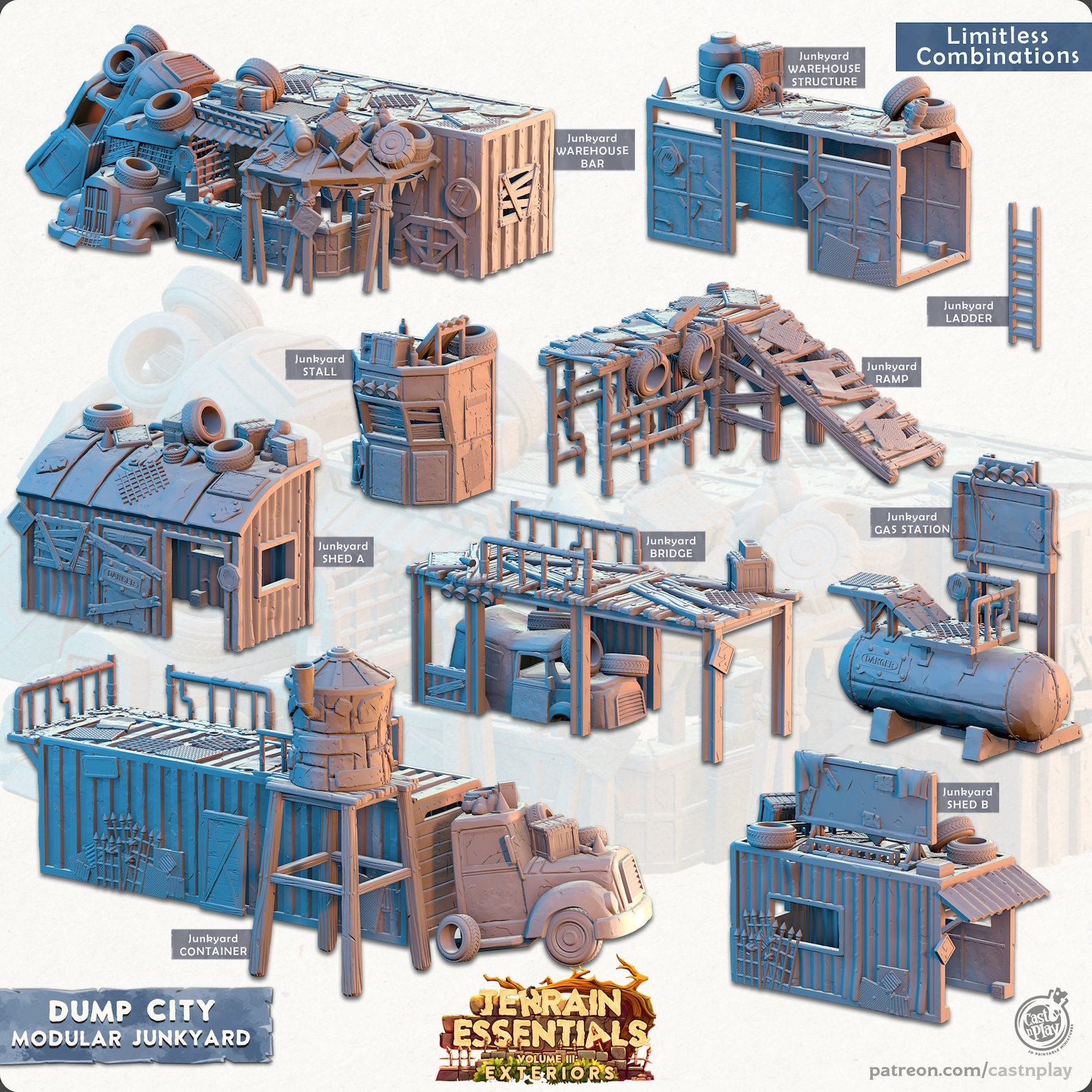 Modular Junkyard | Dump City | Terrain Essentials | Exteriors | Cast 'n Play | 3D Printed ...