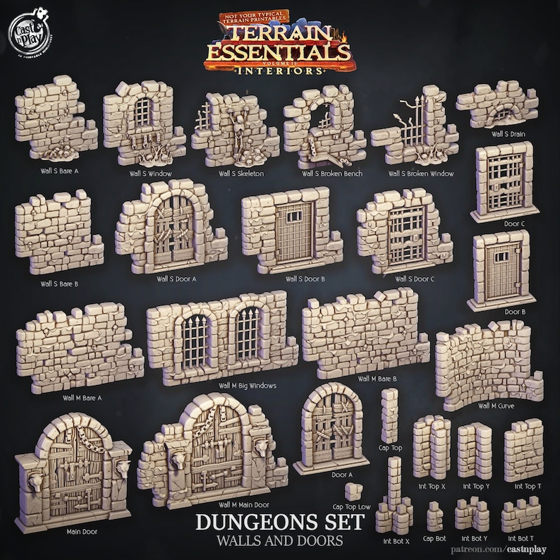 Dungeon Walls and Doors | Dungeon Set | Interiors | Cast 'n Play | 3D ...