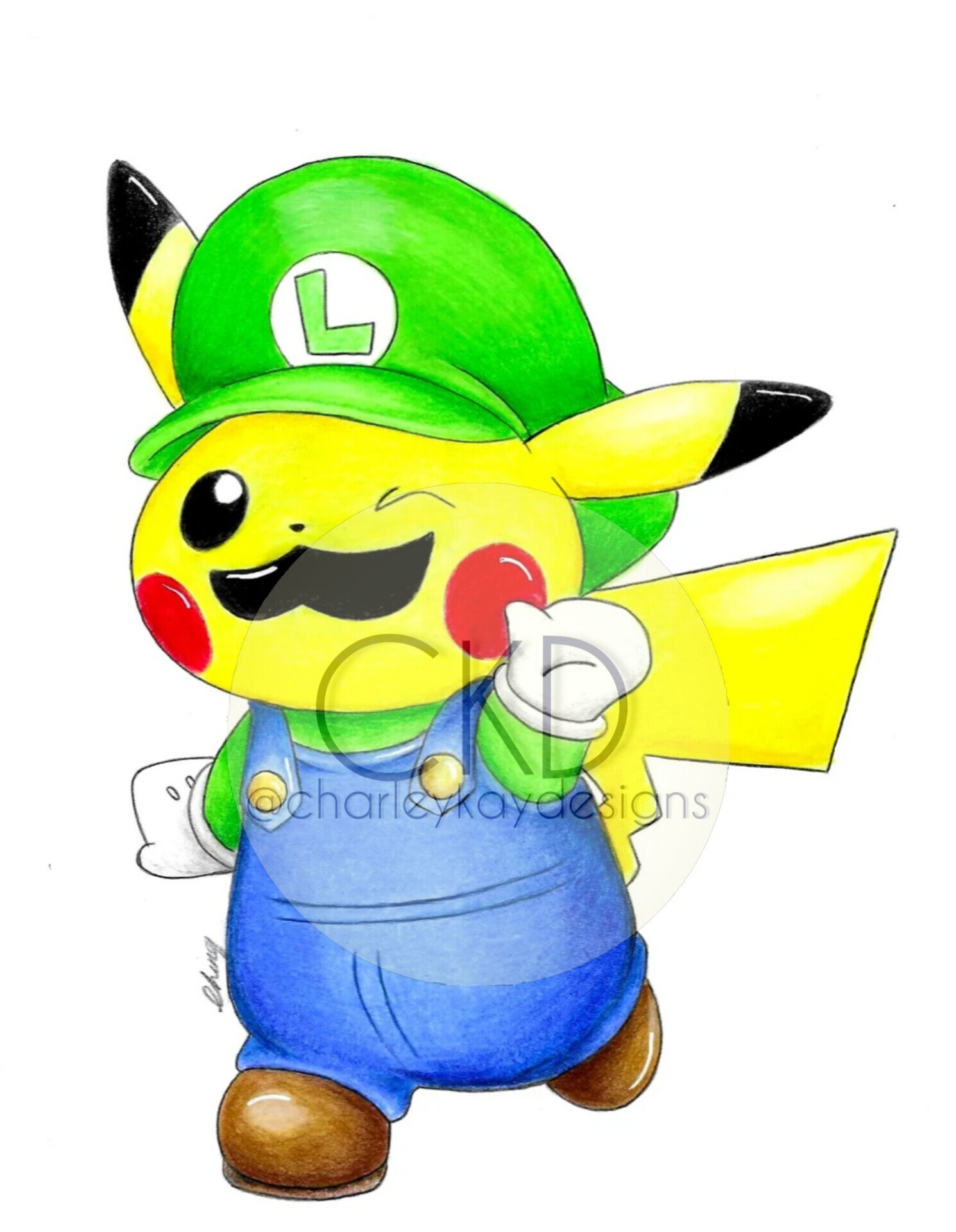 Mario Pikachu Print Mash up Print Mariochu Artwork Pokemon Card Print ...