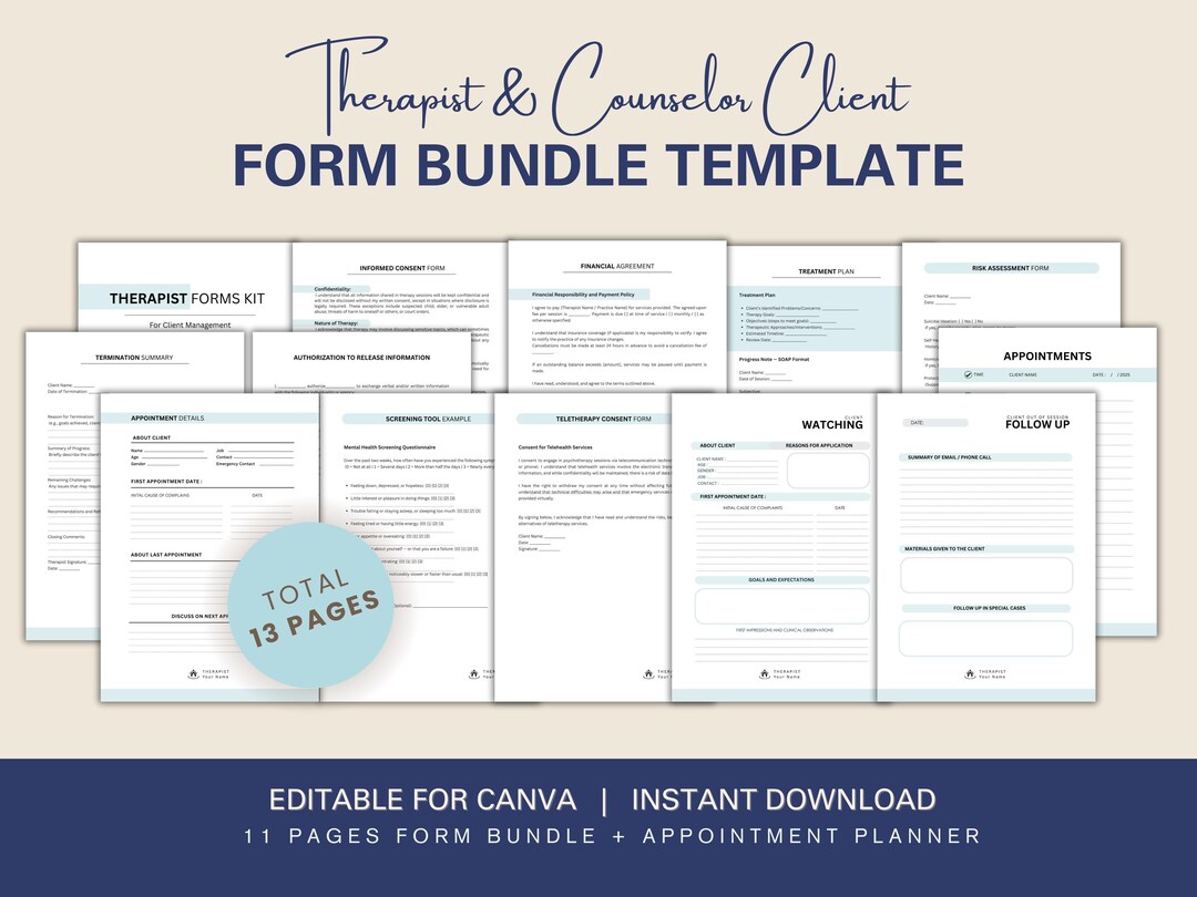 Counseling Intake & Informed Consent Form Bundle | 13 Editable ...