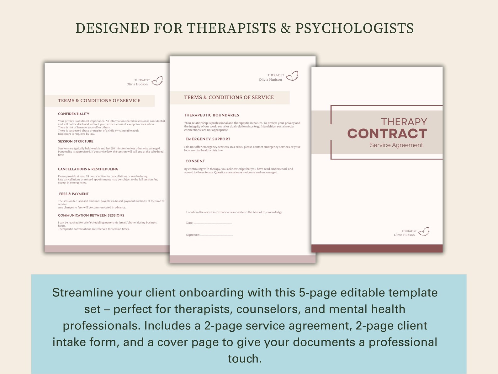 Therapy Terms of Engagement Template – Editable Contract for Therapists ...