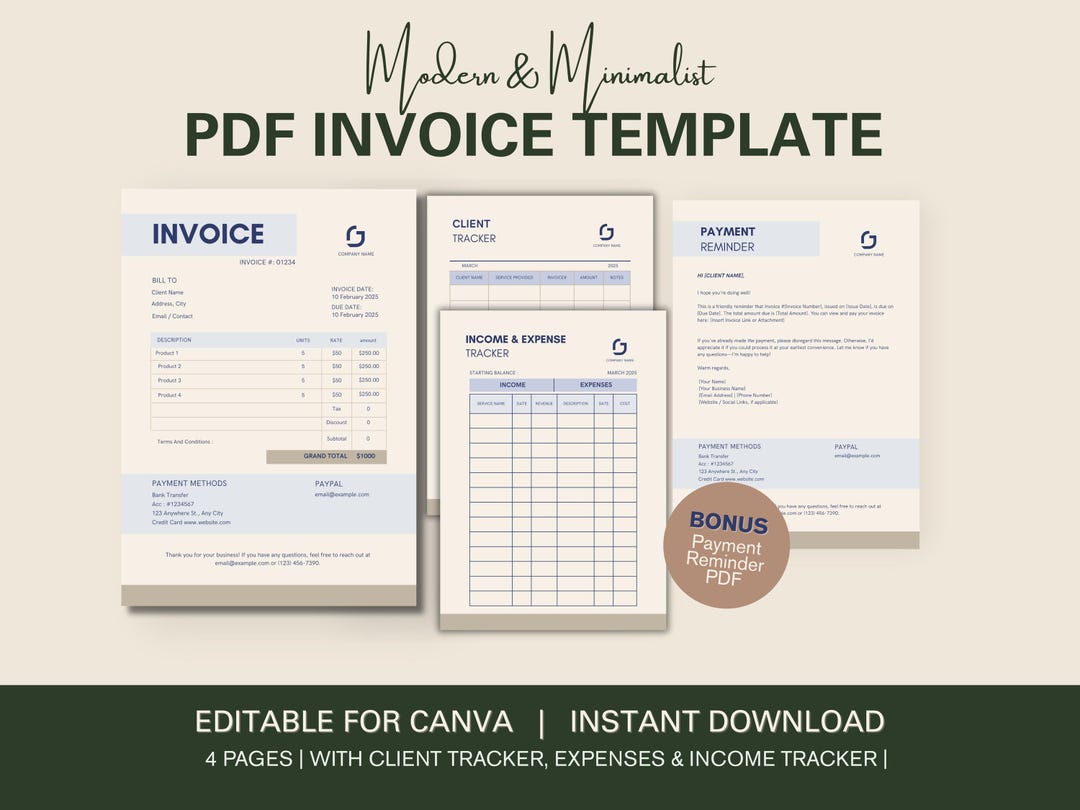 Editable Modern Invoice Template | Canva Business Tools Bundle | With ...