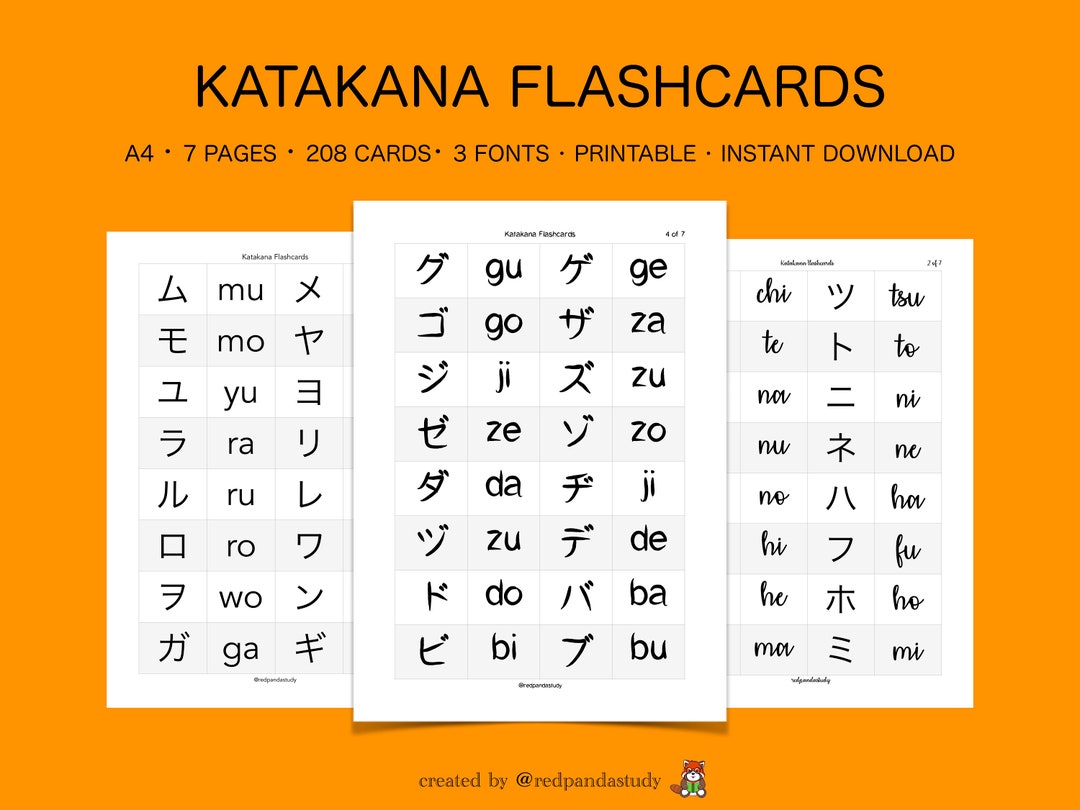 Katakana Flashcards for Japanese Language Learning - Printable Digital ...