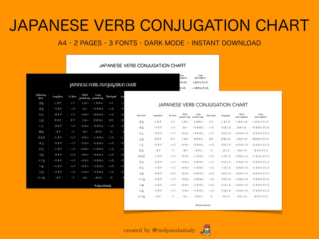 Verb Conjugation Chart for Japanese Language Learning - Printable ...