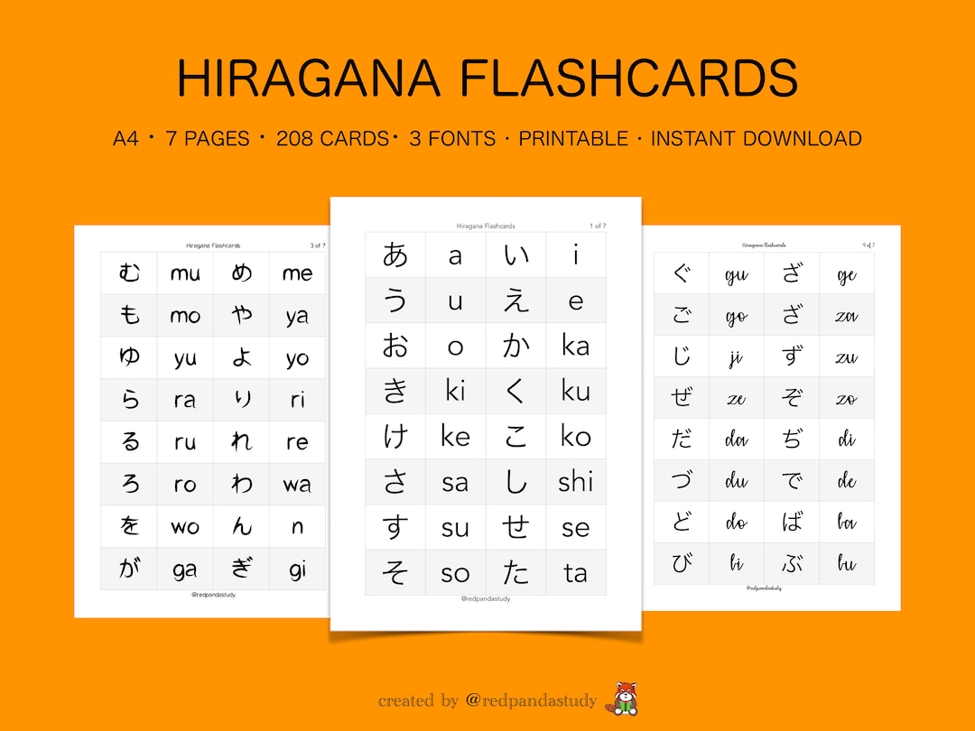 Hiragana Flashcards for Japanese Language Learning - Printable Digital ...