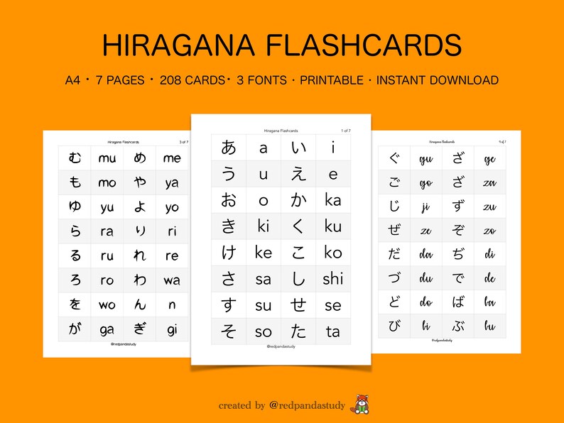 Hiragana Flashcards for Japanese Language Learning - Printable Digital ...