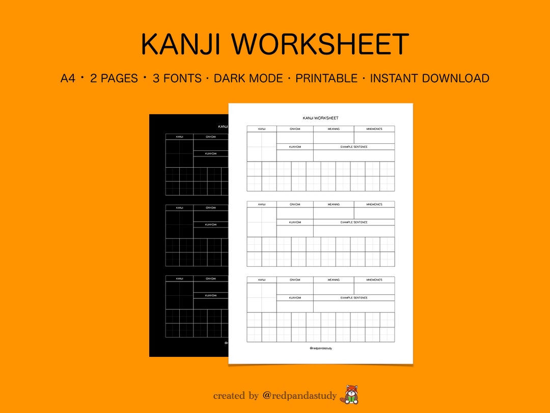 Kanji Worksheet for Japanese Language Learning - Printable Digital ...